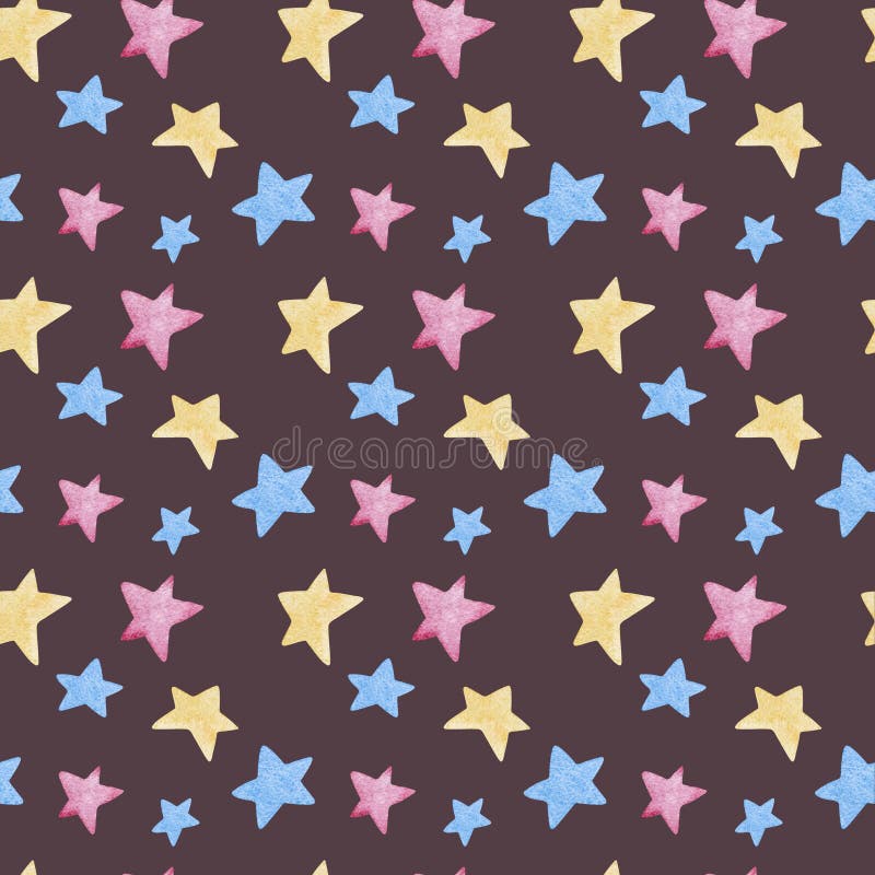 Watercolor Illustrations of Stars. Cute Seamless Pattern. Stock ...