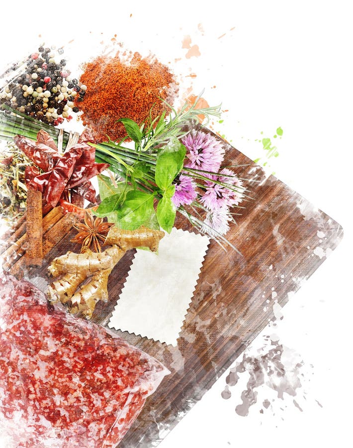Watercolor Image of Cooking Ingredients Stock Illustration ...