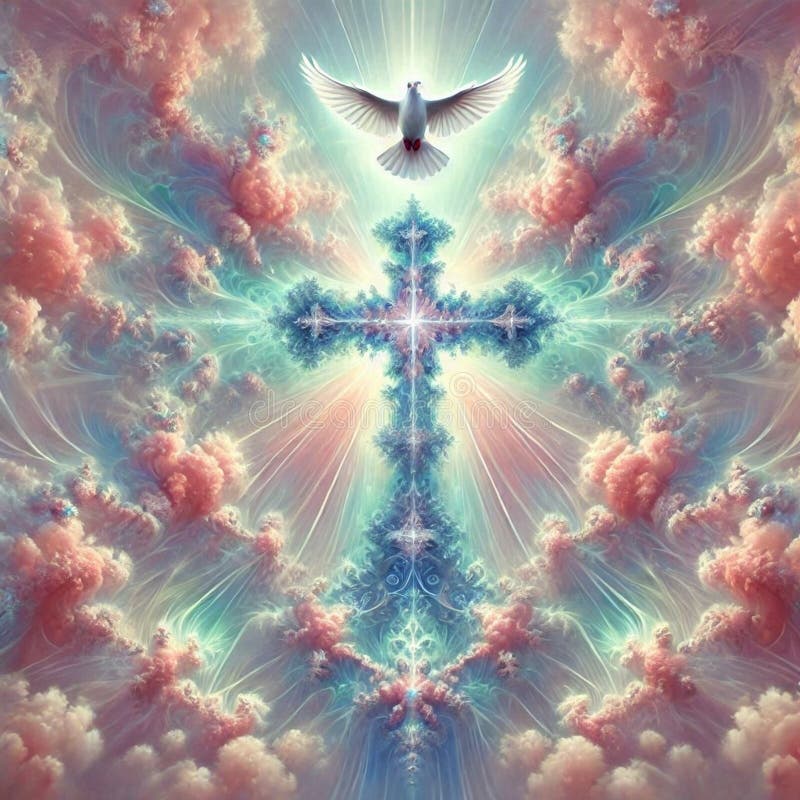 Watercolor Image of a Cross Surrounded by Light and Clouds Pastel ...