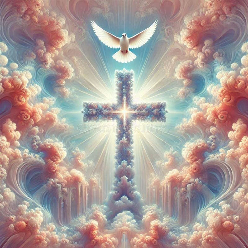 Watercolor Image of a Cross Surrounded by Light and Clouds Pastel ...