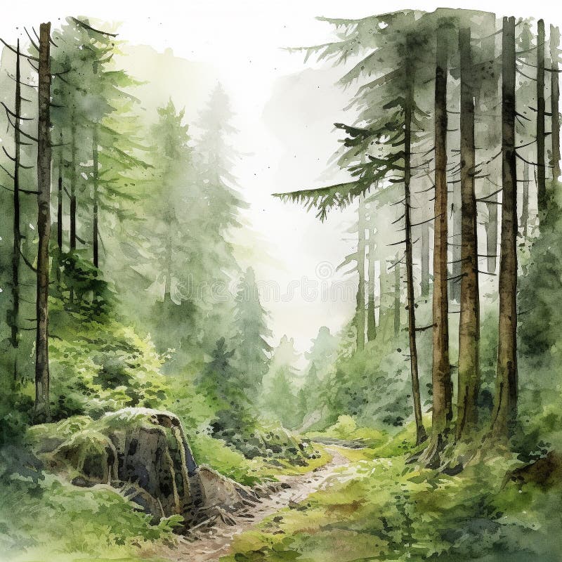 Watercolor Image of Forestry. Desktop Background. Screen Saver Stock ...