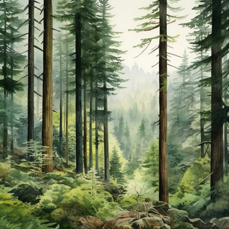 Watercolor Image of Forestry. Desktop Background. Screen Saver Stock ...