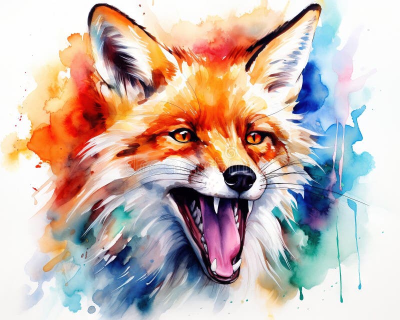 Watercolor Image of a Fox Technology. Stock Illustration - Illustration ...