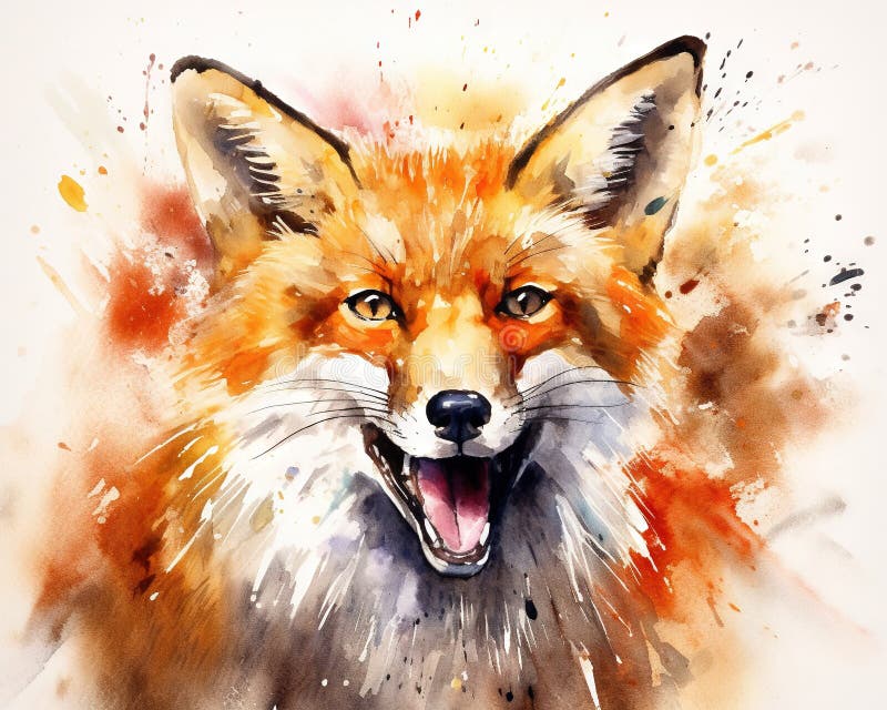 Watercolor Image of a Fox Technology. Stock Illustration - Illustration ...