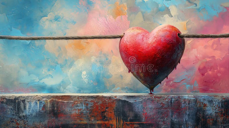 Watercolor Image of Heart Connect through a String with the Sky Stock ... Watercolor Image of Heart Connect through a String with the Sky Stock ...