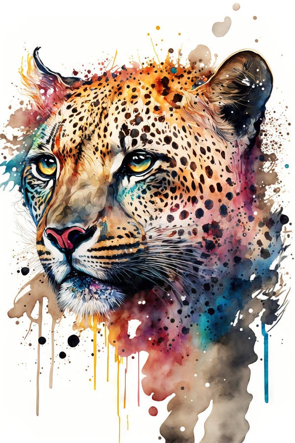 Watercolor Image of a Leopard Created with Generative AI Technology ...