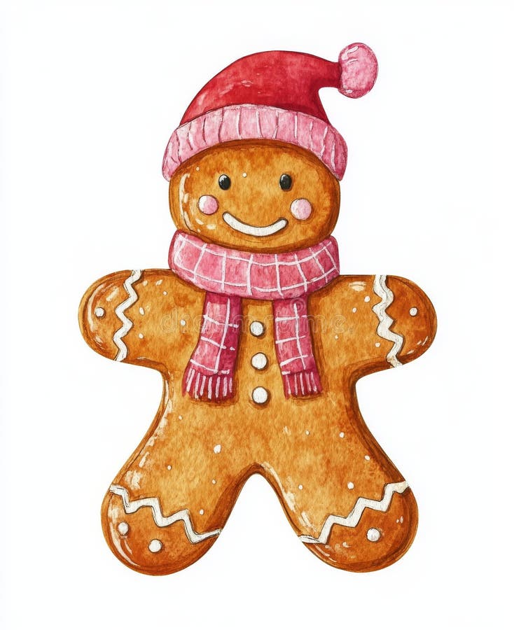 Watercolor Image of a Pink Gingerbread Man Dessert for Christmas. Stock ...