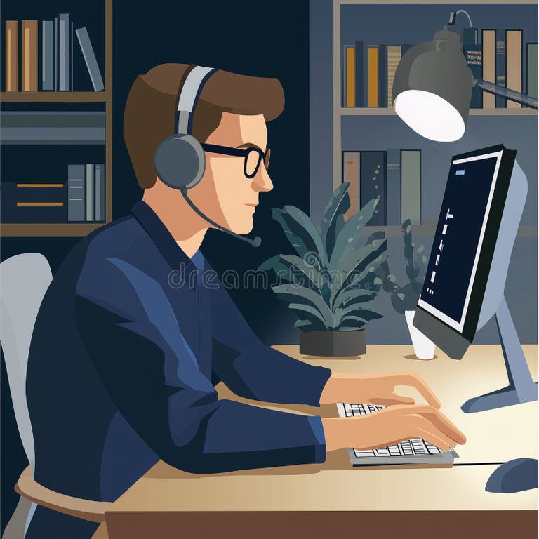 Watercolor Image of a Programmer, a Man, Working Stock Illustration ...