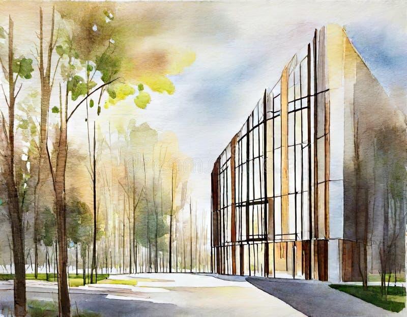 Watercolor of Innovative Construction Project Design for the Stock ...