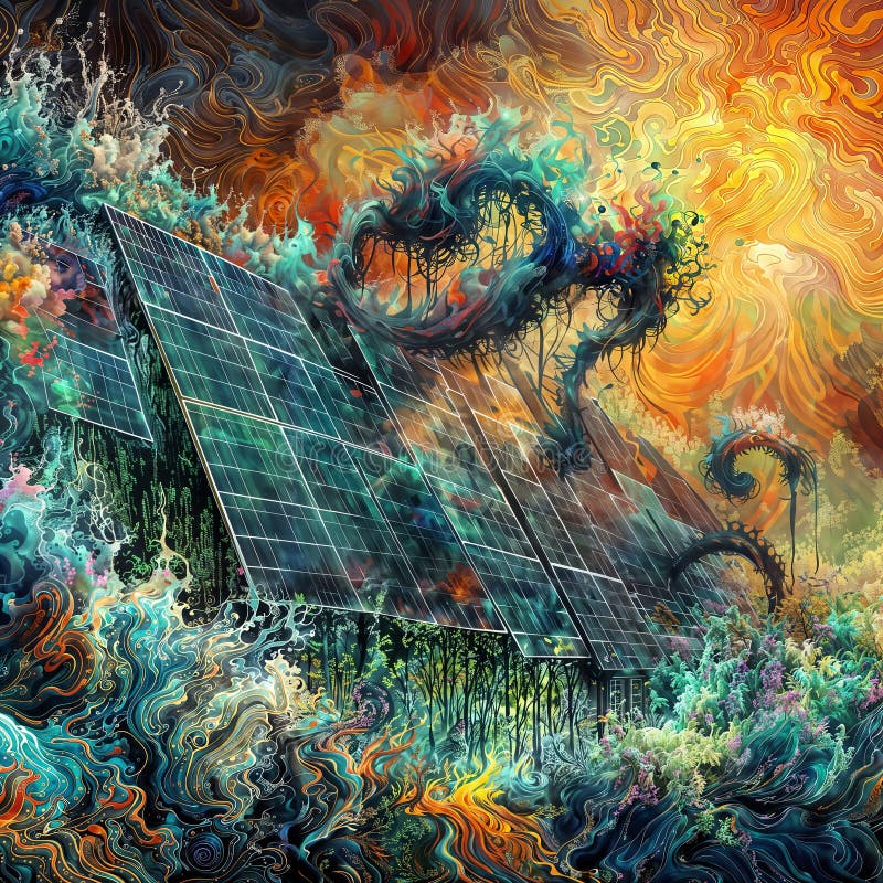 Solar Panel on Abstract Watercolor Background. 3d Illustration ...
