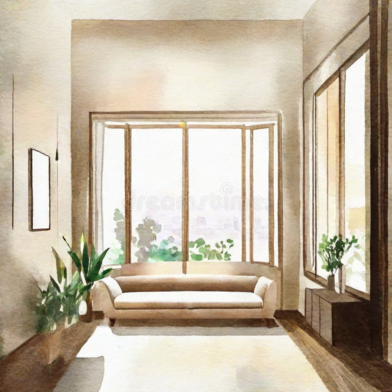 Watercolor of Interior Design Concept Stock Illustration - Illustration ...