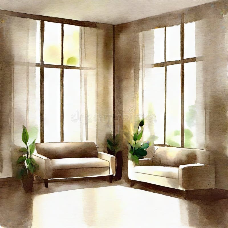 Watercolor of Interior Design Concept Stock Illustration - Illustration ...