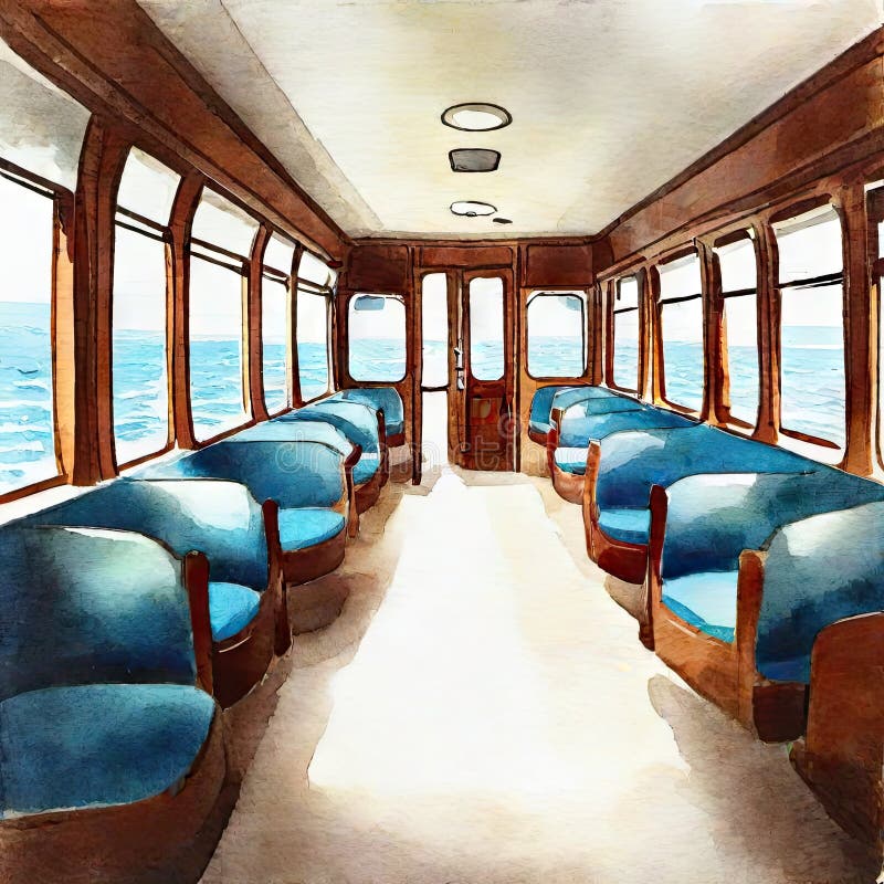 Watercolor of Interior of a Ship Stock Illustration - Illustration of ...