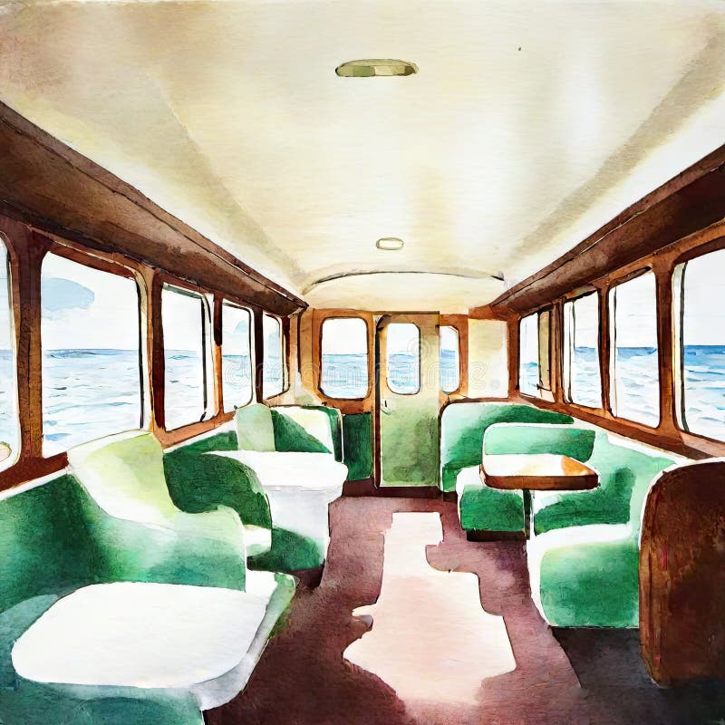 Watercolor of Interior of a Ship Stock Illustration - Illustration of ...