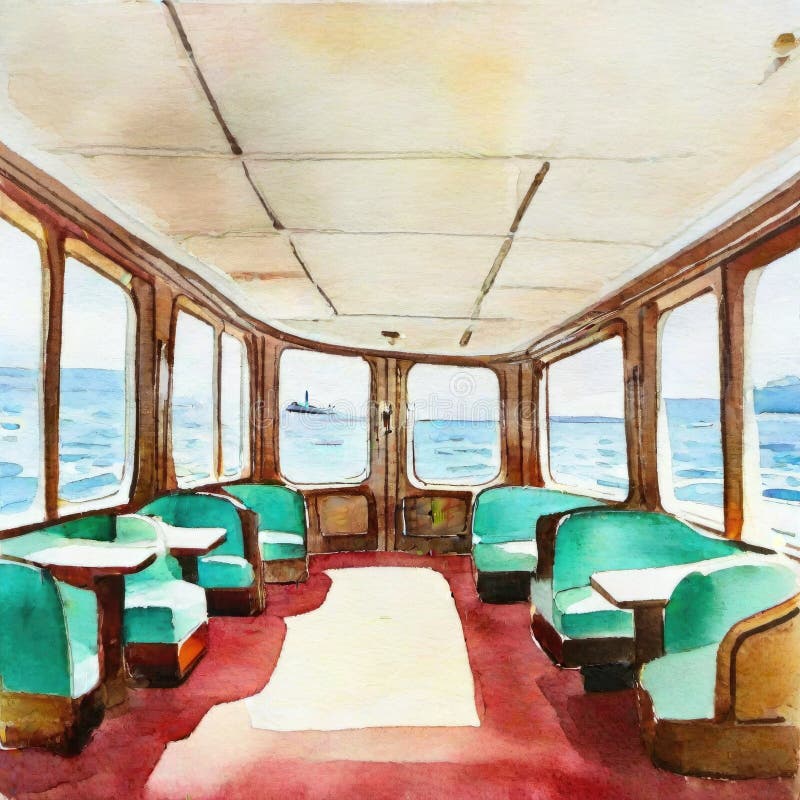 Watercolor of Interior of a Ship Stock Illustration - Illustration of ...