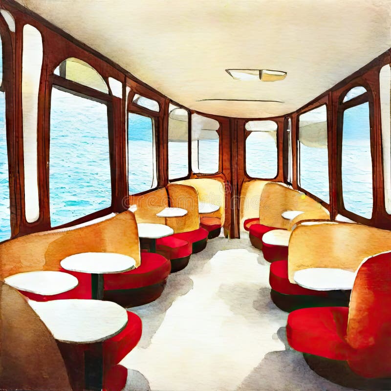 Watercolor of Interior of a Ship Stock Illustration - Illustration of ...