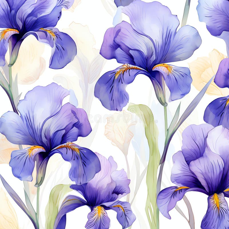 Watercolor Irises Flowers Background Pattern Wallpaper Vector Stock ...