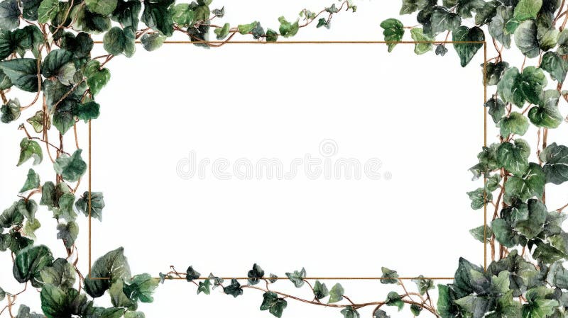 Watercolor Ivy Vines Curling Around a Frame Minimal on White Stock ...