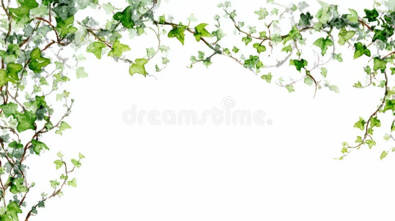 Watercolor Ivy Vines Curling Around a Frame Minimal on White Stock ...