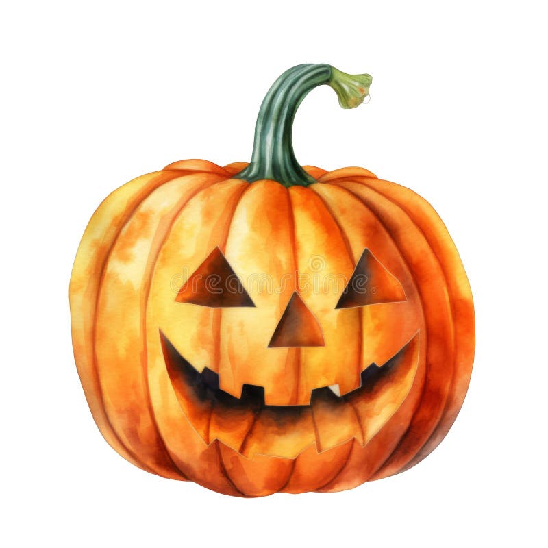 Watercolor Jack-o -Lantern with a Grinning Face Stock Photo ...