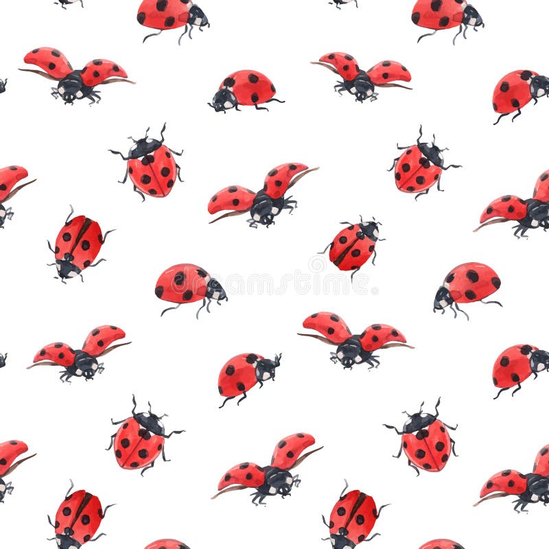Watercolor Ladybug Seamless Vector Pattern Stock Vector - Illustration ...