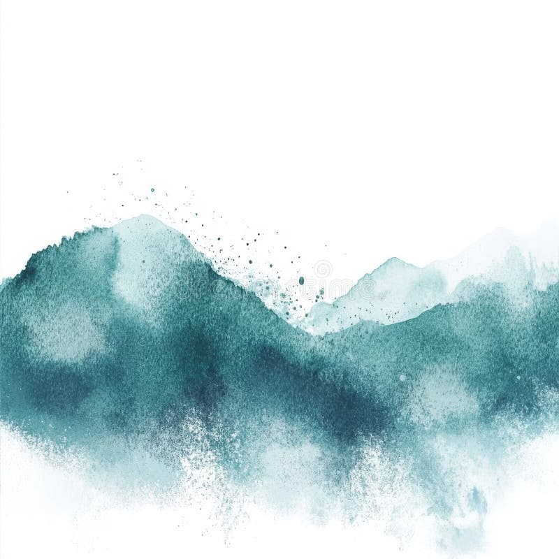 A Watercolor Landscape in Abstract Style Using Teal and Aqua Tones ...