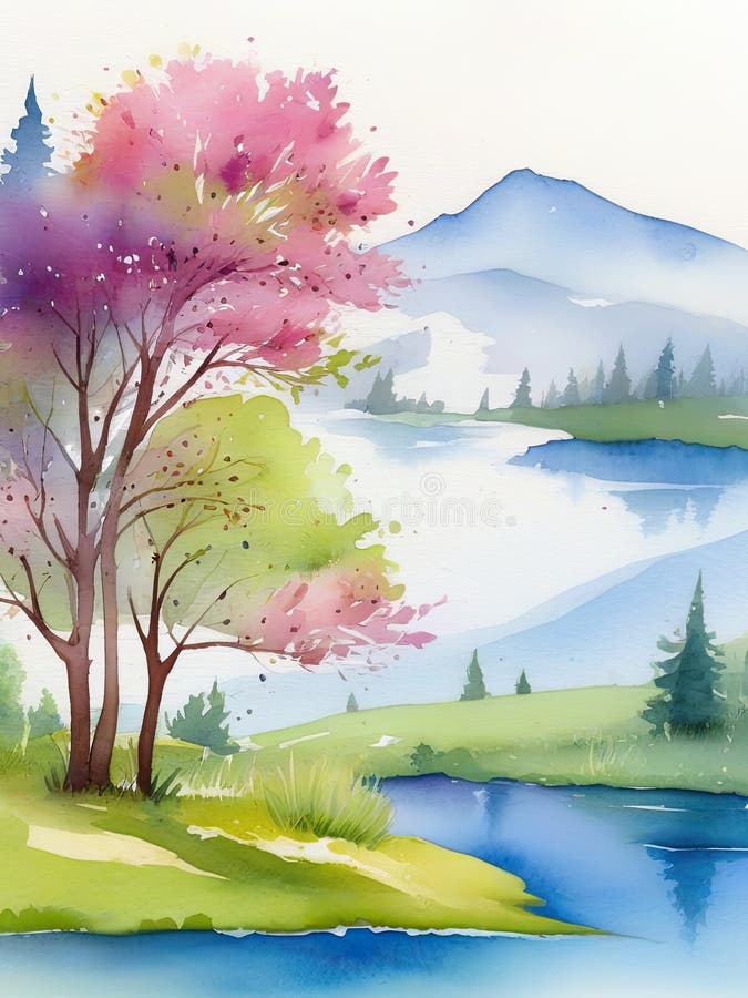 Watercolor landscape stock illustration. Illustration of outdoor - 58931911