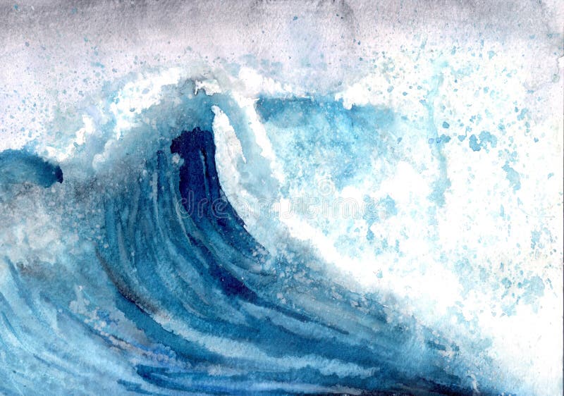 Watercolor Landscape Sea Blue Wave Stock Illustration - Illustration of ...