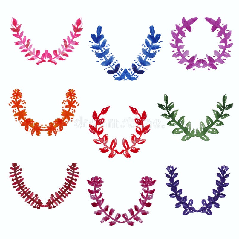 Watercolor Laurels Wreath Set Floral Frame Vintage Stock Vector