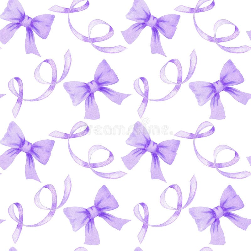 Watercolor Lavender Bow and Ribbon Hand Painted Seamless Pattern Stock ...