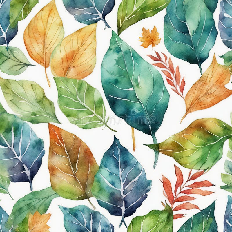 Watercolor Leaf Pattern in a Hand Painted Style. Aquarelle Leaf Pattern ...