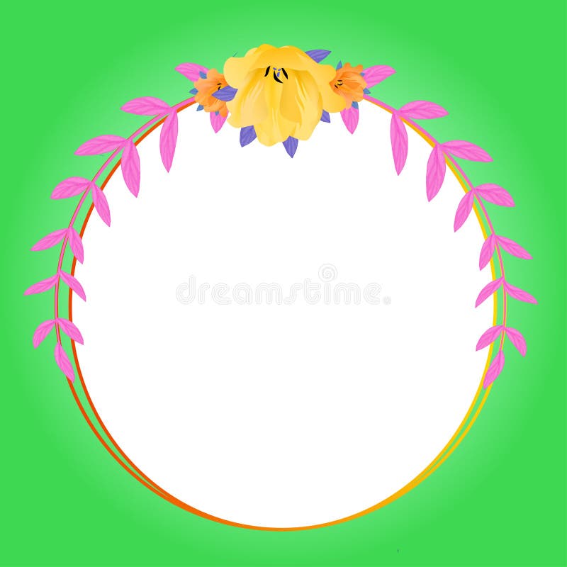 Watercolor Leaf and Yellow Flower with Circle Border and Gradient ...