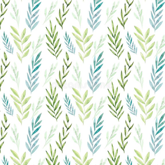Watercolor Leaves Pattern. Green Leaf on White Background Watercolor ...