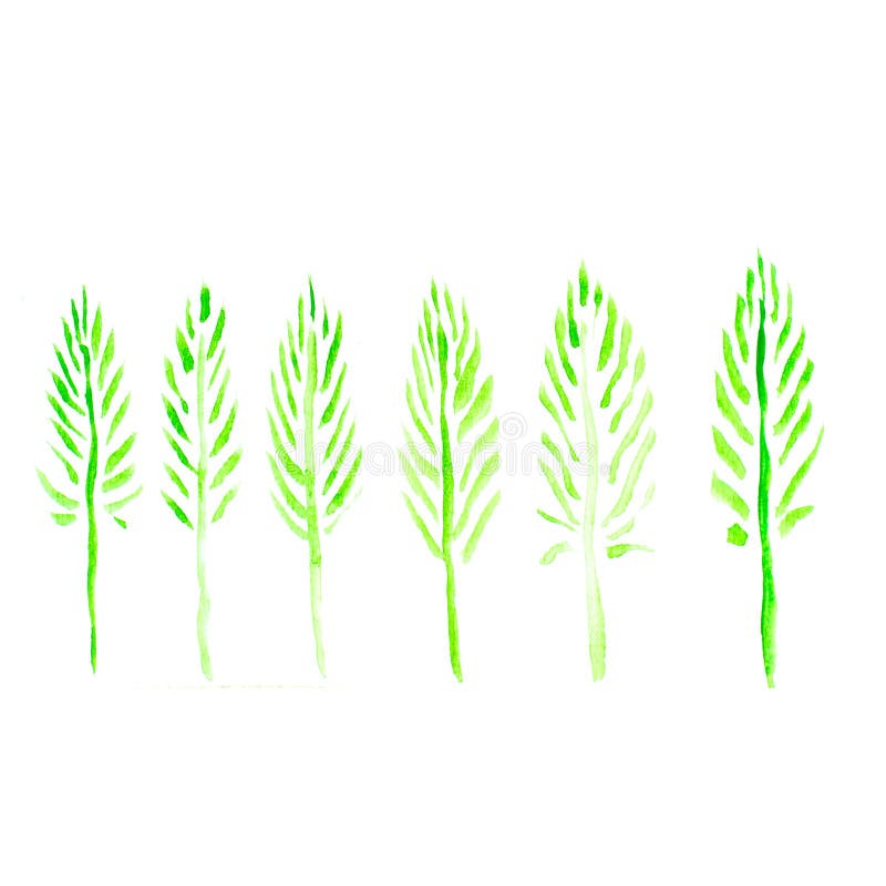 Watercolor Leaves Set. Abstract Leaf Border. Stock Illustration ...