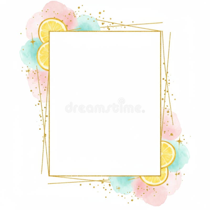 Watercolor Lemon Frame with Gold Glitter Accents Stock Illustration ...