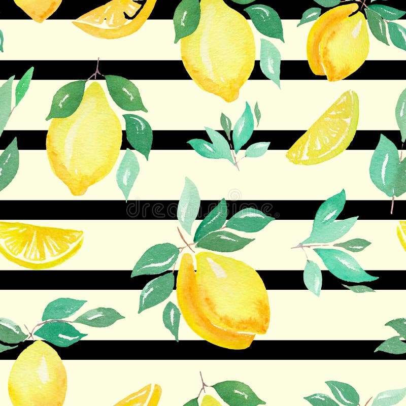 Watercolor Lemons Seamless Pattern. Hand Painted Watercolor Citrus ...