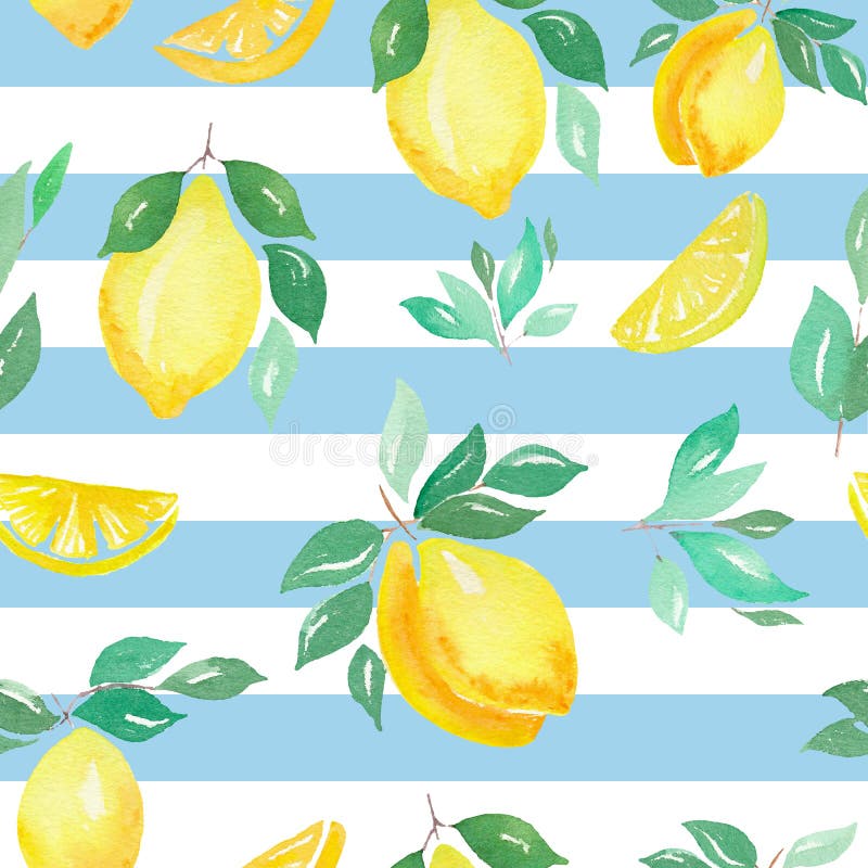 Watercolor Lemons Seamless Pattern. Hand Painted Watercolor Citrus ...