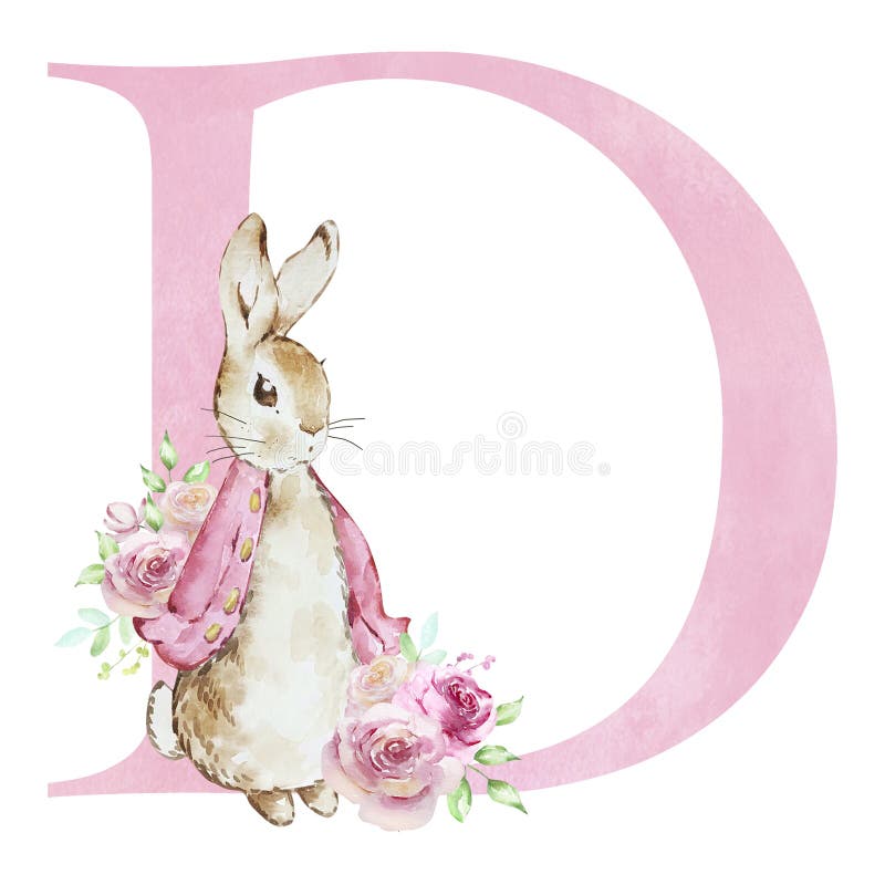 Watercolor Letter N with Pink Flopsy Rabbit Stock Illustration ...
