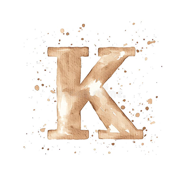 Watercolor Letter K with Coffee Stains Artistic Alphabet Design Stock ...