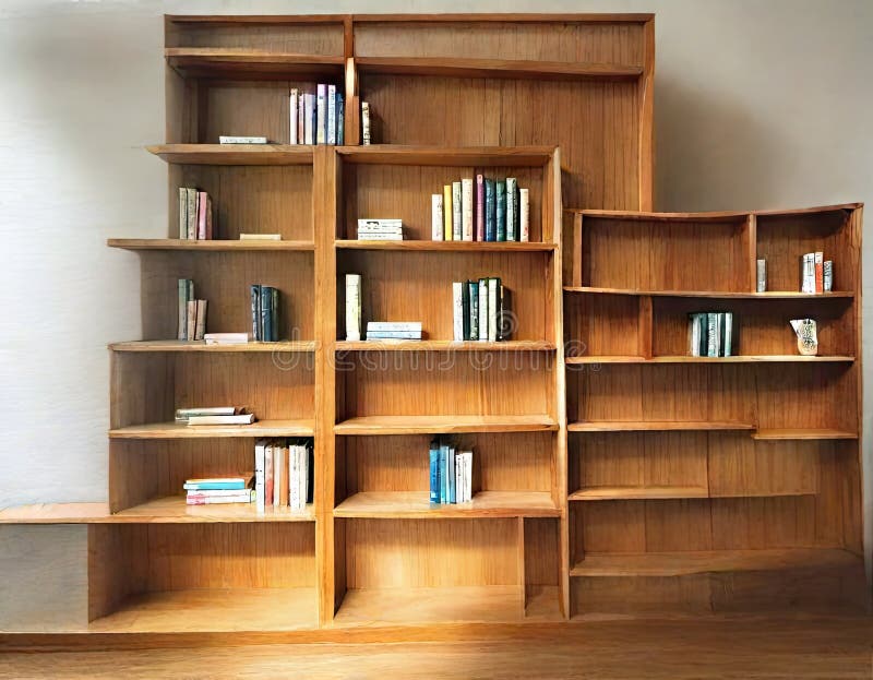 Watercolor of Library Shelves with Pure Solid Wood Bookshelf Stock ...
