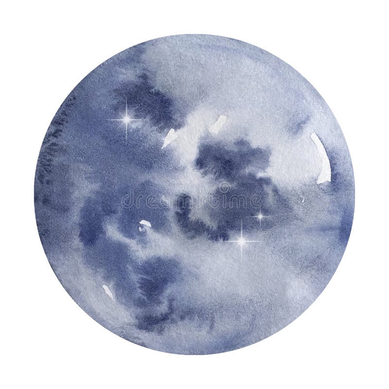 Watercolor Light Blue Round Moon Stock Illustration - Illustration of ...