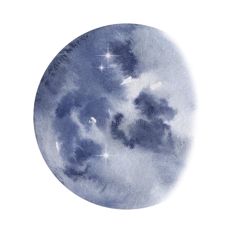 Watercolor Light Blue Round Moon Stock Vector - Illustration of card ...
