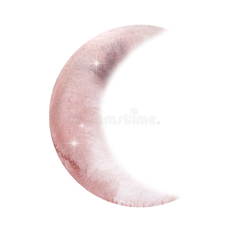 Watercolor Light Pink Crescent Moon Stock Illustration - Illustration ...