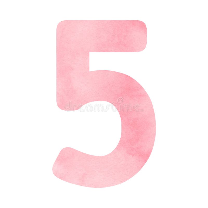 Watercolor Light Pink Number 5, Design for Cards Stock Illustration ...