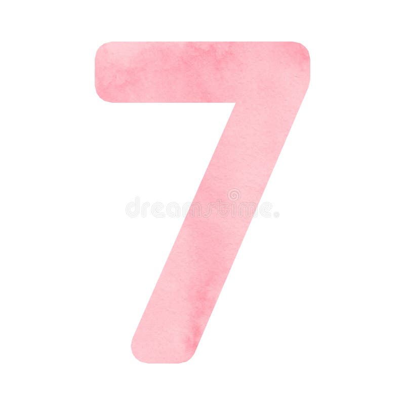 Watercolor Light Pink Number 7, Design for Cards Stock Illustration ...