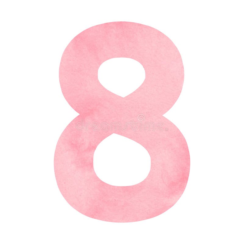 Watercolor Light Pink Number 8, Design for Cards Stock Illustration ...