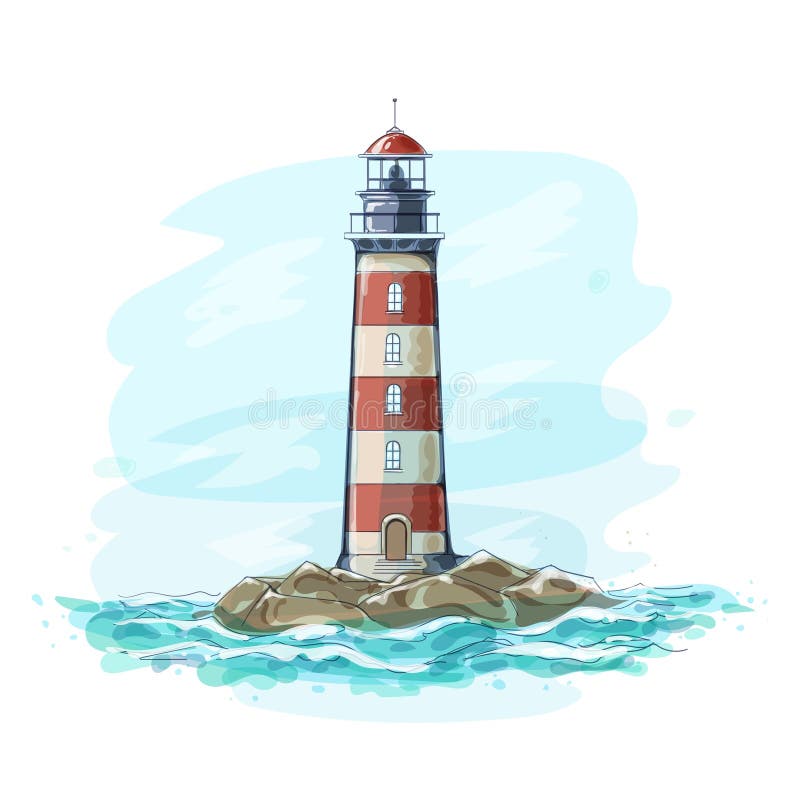 Watercolor Lighthouse Aquarelle Stock Vector - Illustration of retro ...