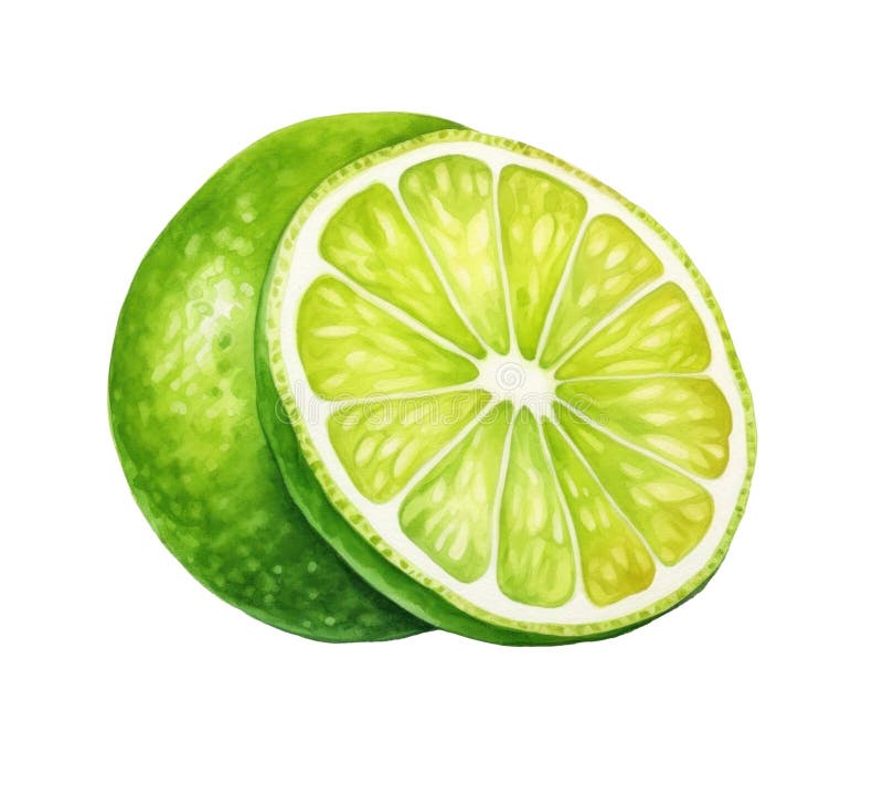 Watercolor Lime Drawing on Transparent Background in PNG Format ...