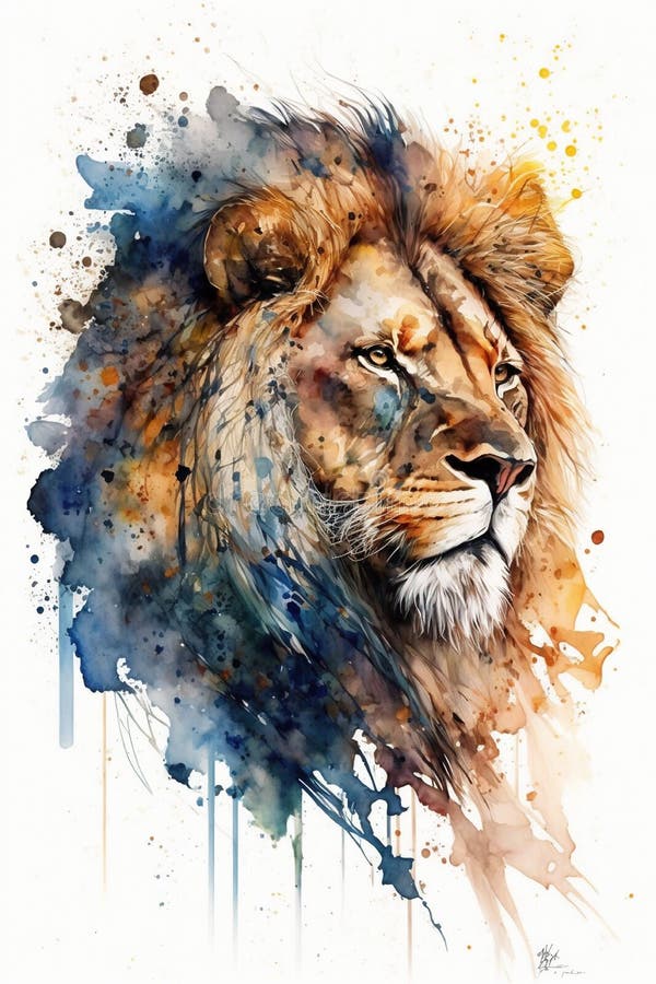 Watercolor Lion Head. Generative AI Stock Illustration - Illustration ...
