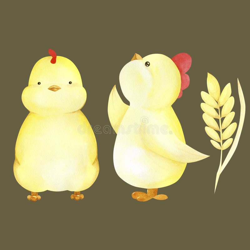 Watercolor Little Baby Chick Easter Corn Character Stock Illustration ...